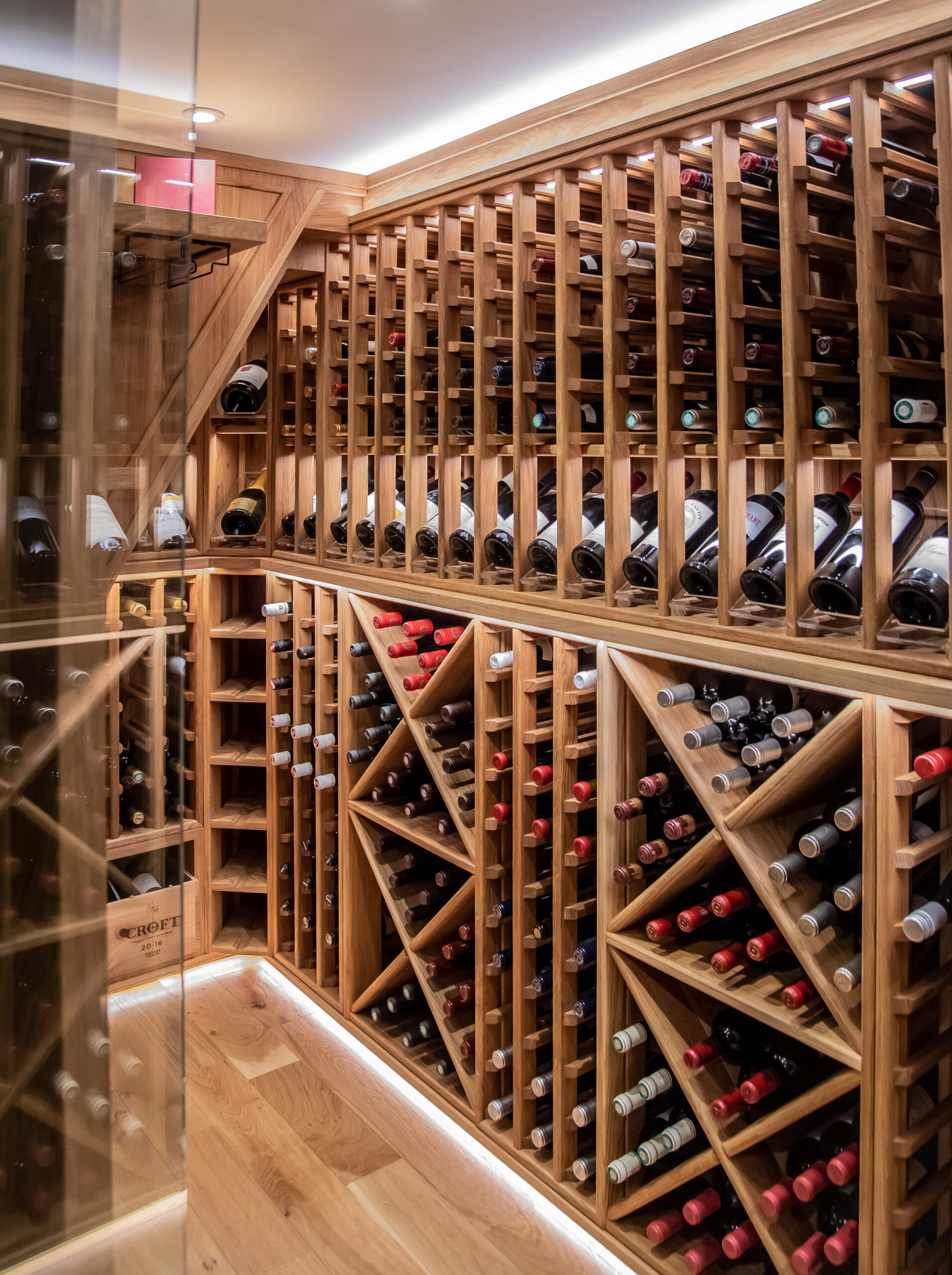 Solid Oak Wine Cellar & Custom Staircase - Sorrells Custom Cellars