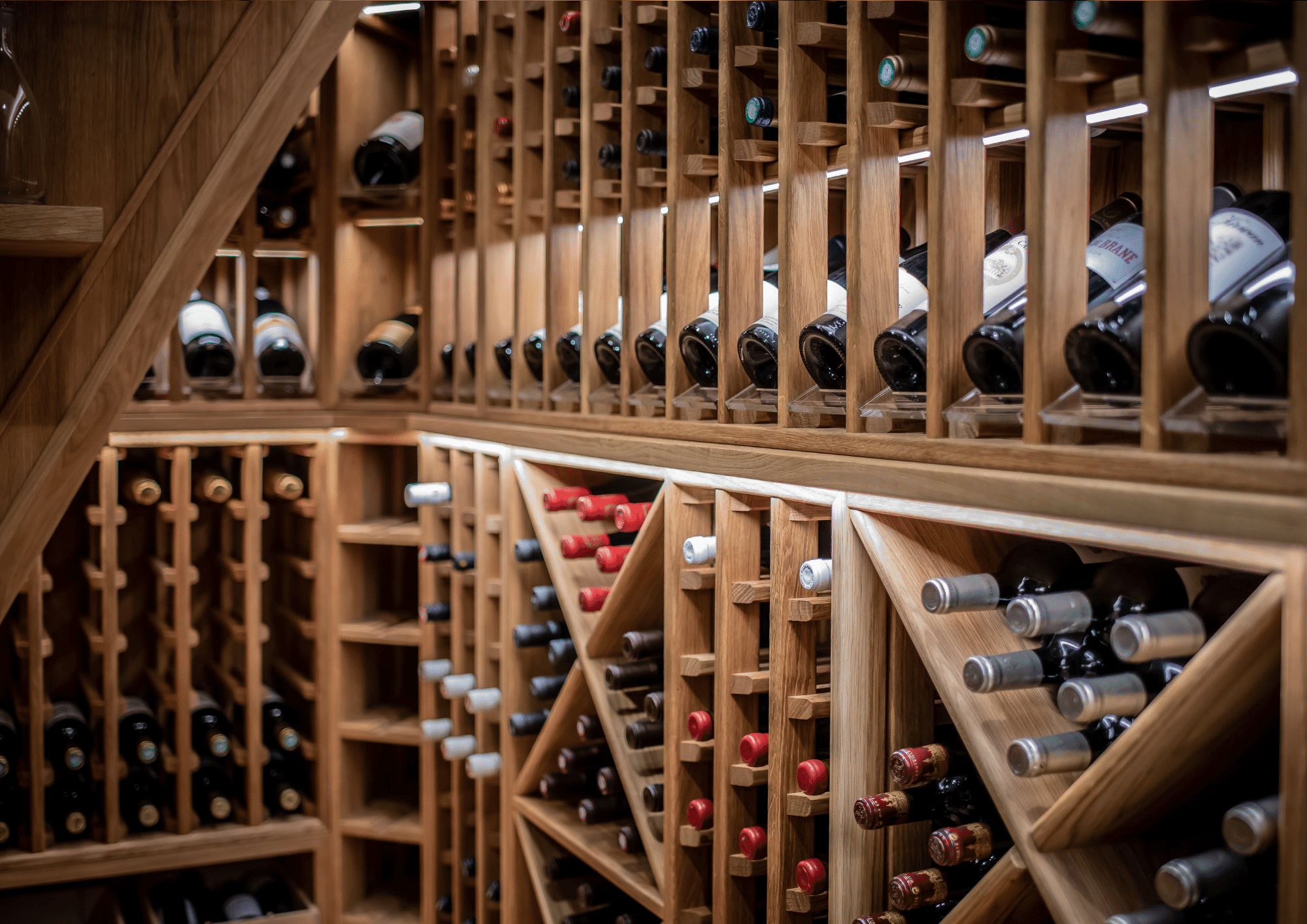 Solid Oak Wine Cellar & Custom Staircase - Sorrells Custom Cellars
