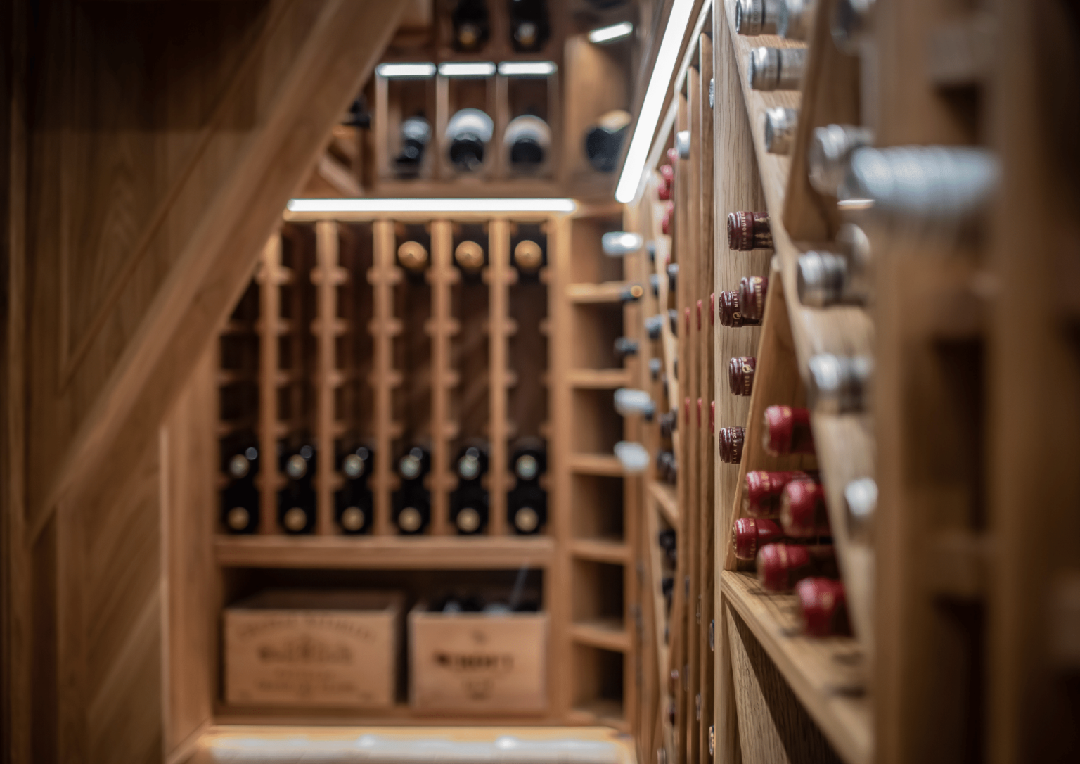 Solid Oak Wine Cellar & Custom Staircase - Sorrells Custom Cellars