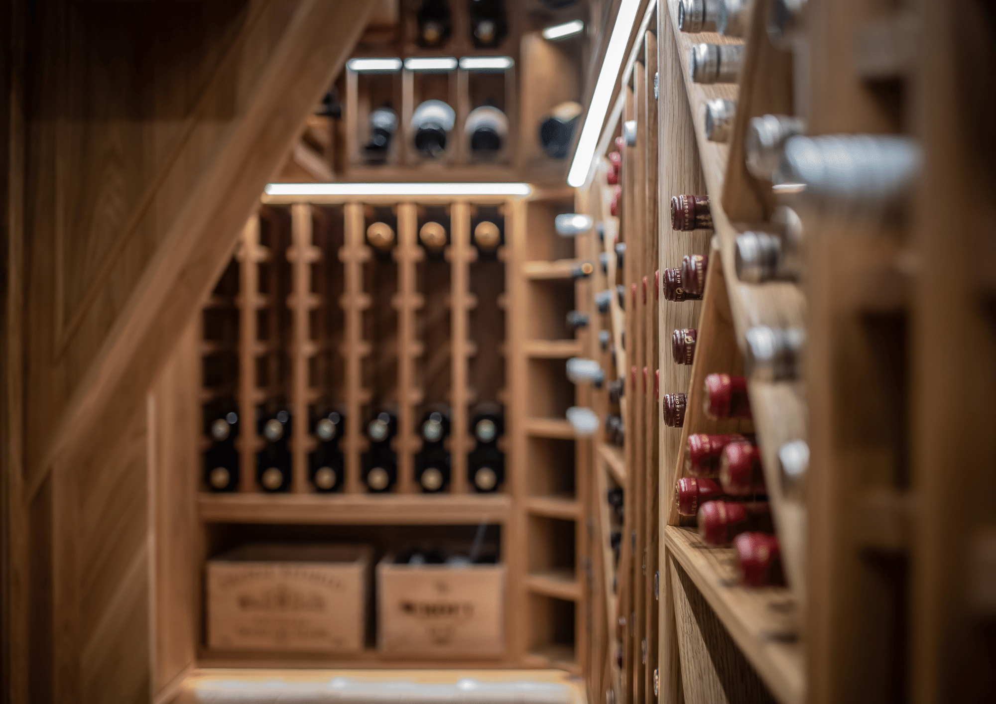 Solid Oak Wine Cellar & Custom Staircase - Sorrells Custom Cellars